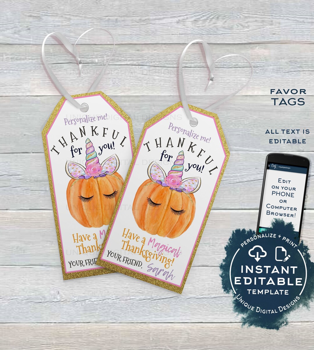 Editable Thanksgiving Favor Tags, Thankful Personalized Thanksgiving ...