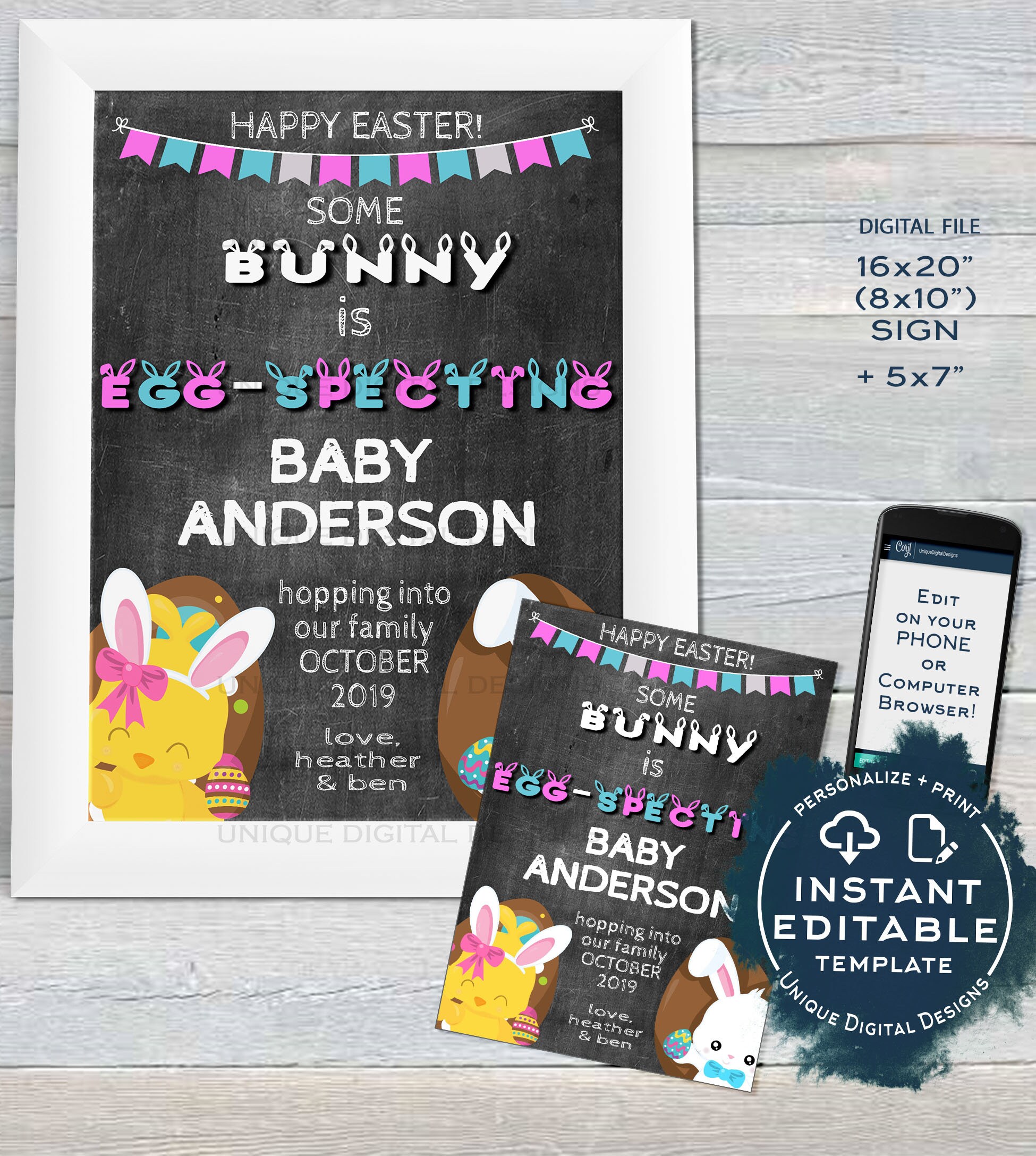 Easter Baby Pregnancy Announcement Sign Editable Some Bunny - Etsy