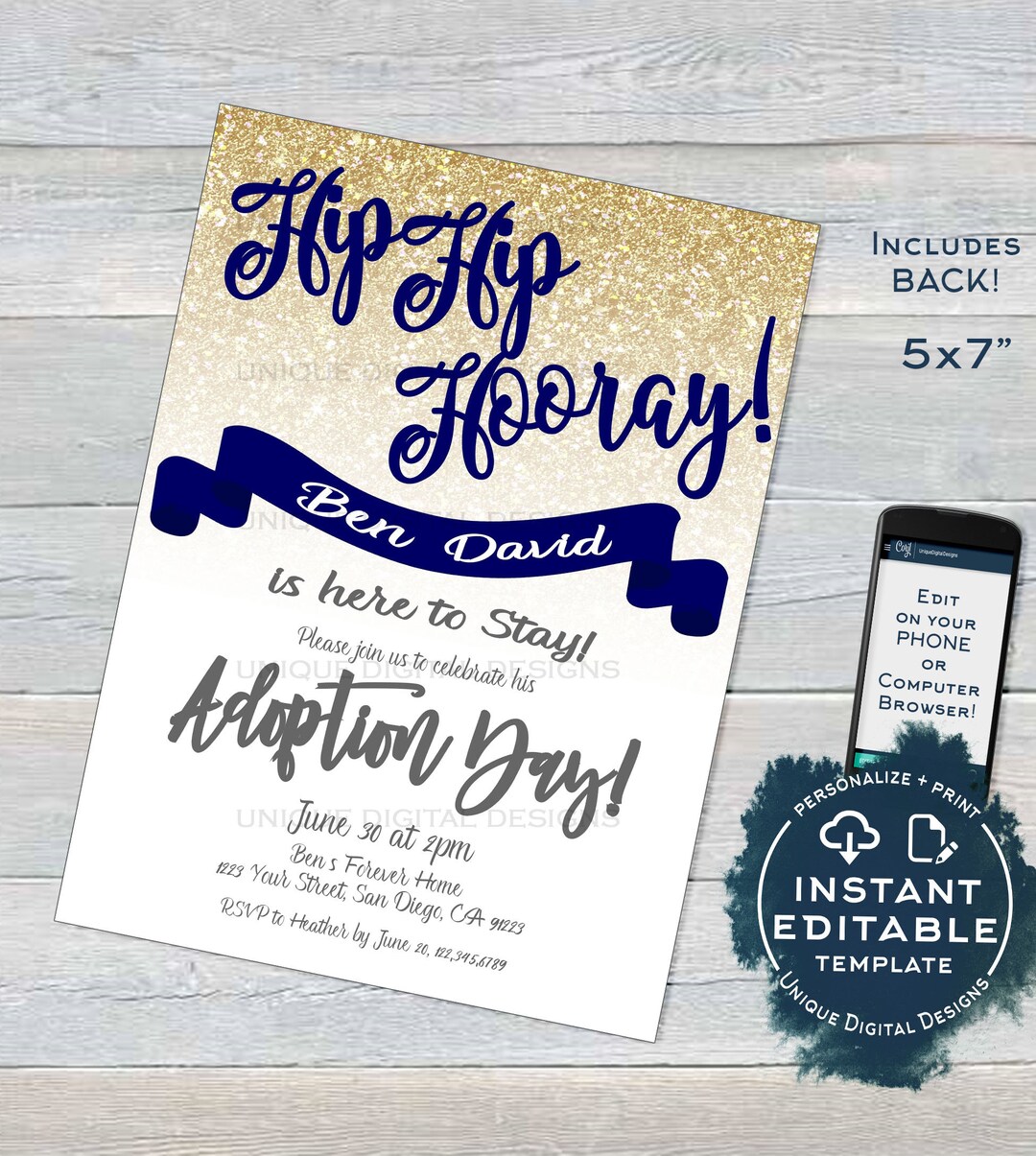 Adoption Day Invitation, Son Editable Mothers Day New Family Invite ...