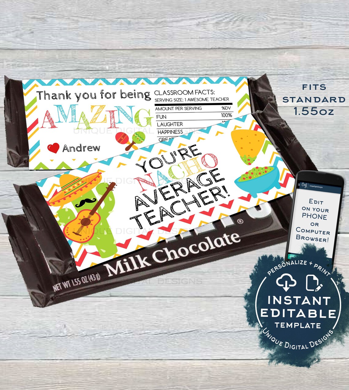 Teacher Appreciation Printable Gift Editable Candy Bar - Etsy