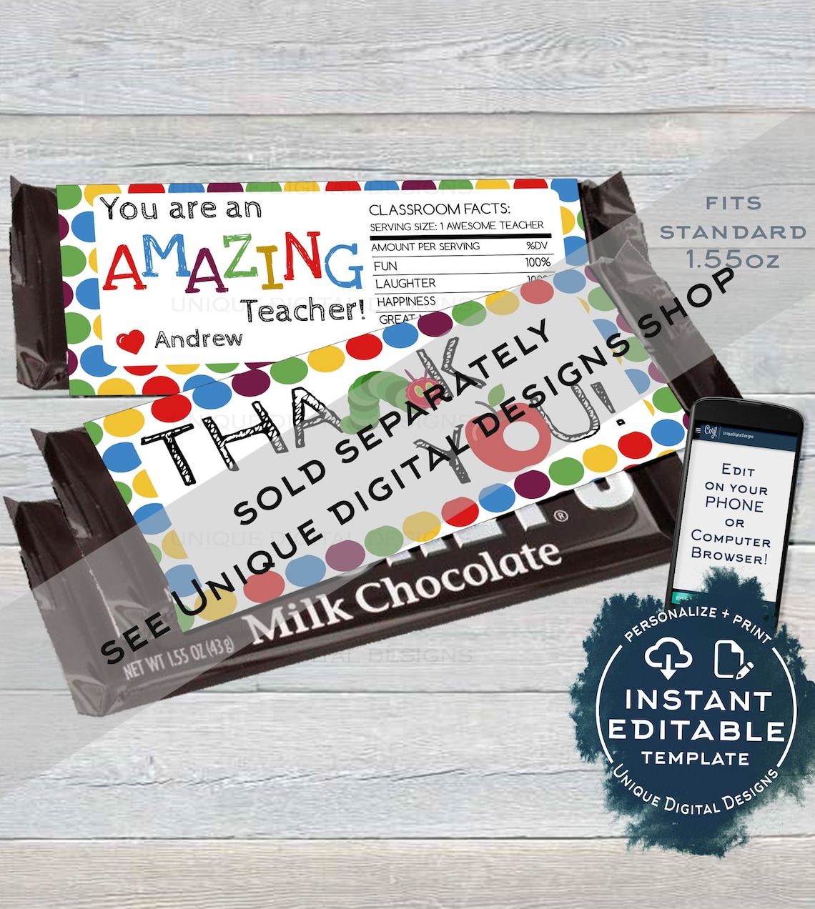 Teacher Appreciation Gift, Editable Candy Bar Wrapper Template, Teacher ...
