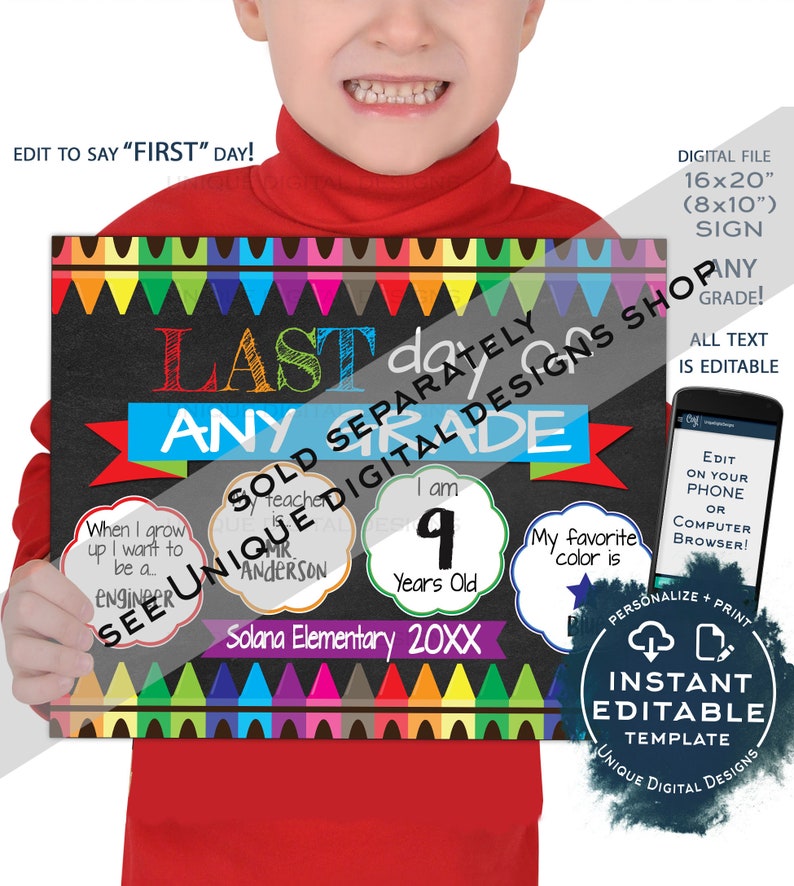 First Day of School Chalkboard Sign Editable Reusable Last - Etsy