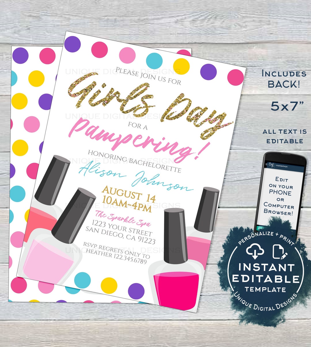Spa Party, Girls Day Out Invitation, Editable Spa Day Invite ...