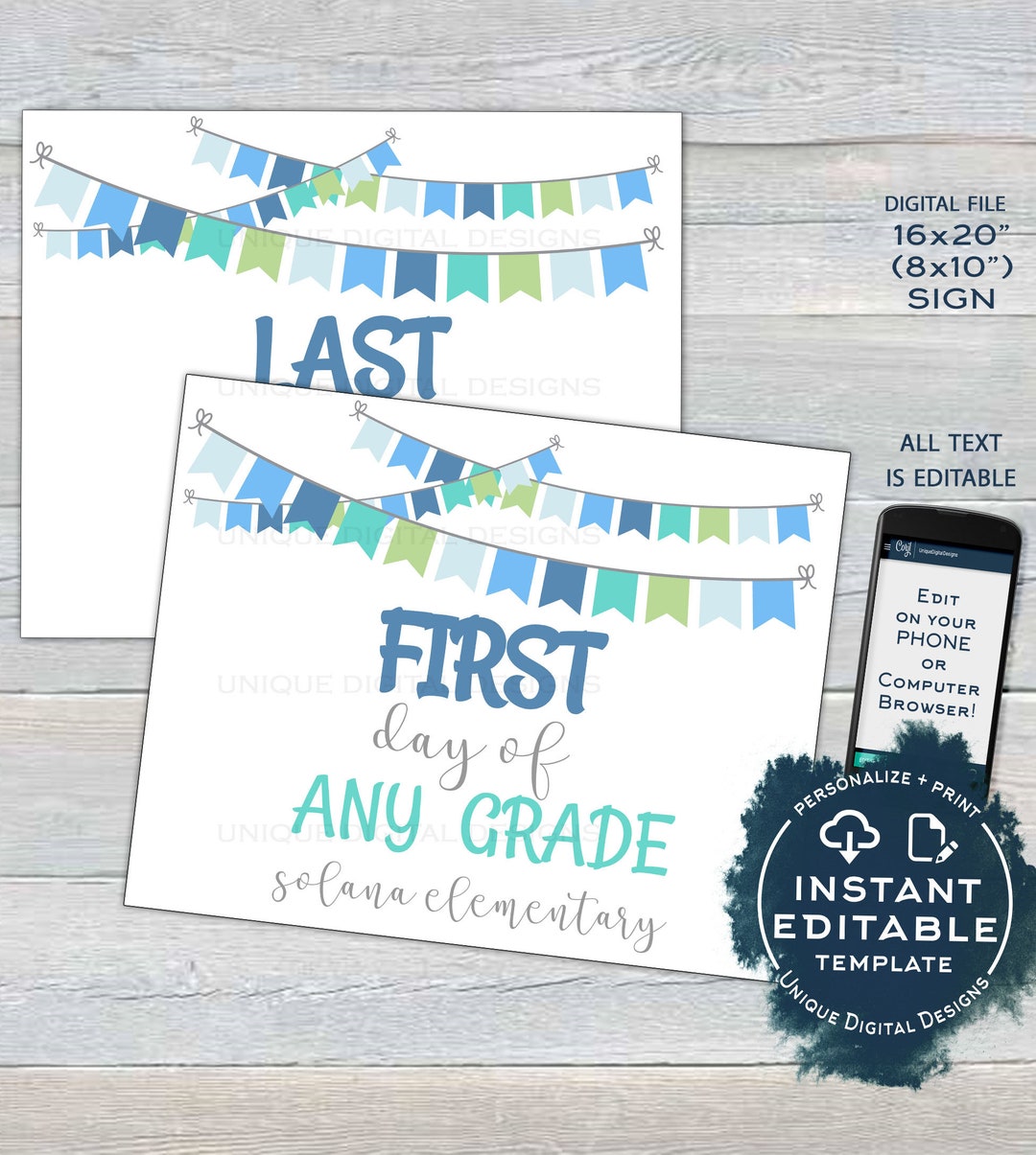 Editable First Day of School Sign, Reusable Last Day School Board, Any ...
