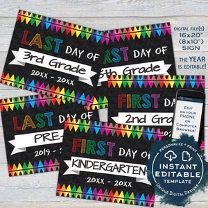 First Day of School Chalkboard Sign, Editable Reusable Last Day School ...