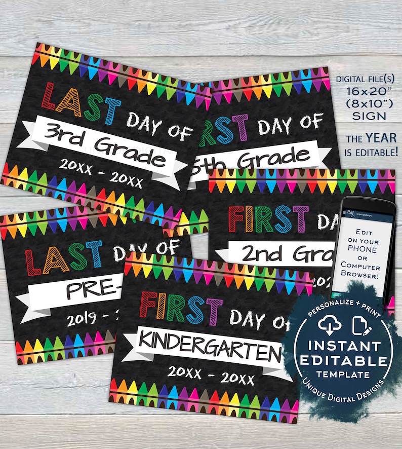 First day of School Chalkboard Sign Editable reusable Last | Etsy