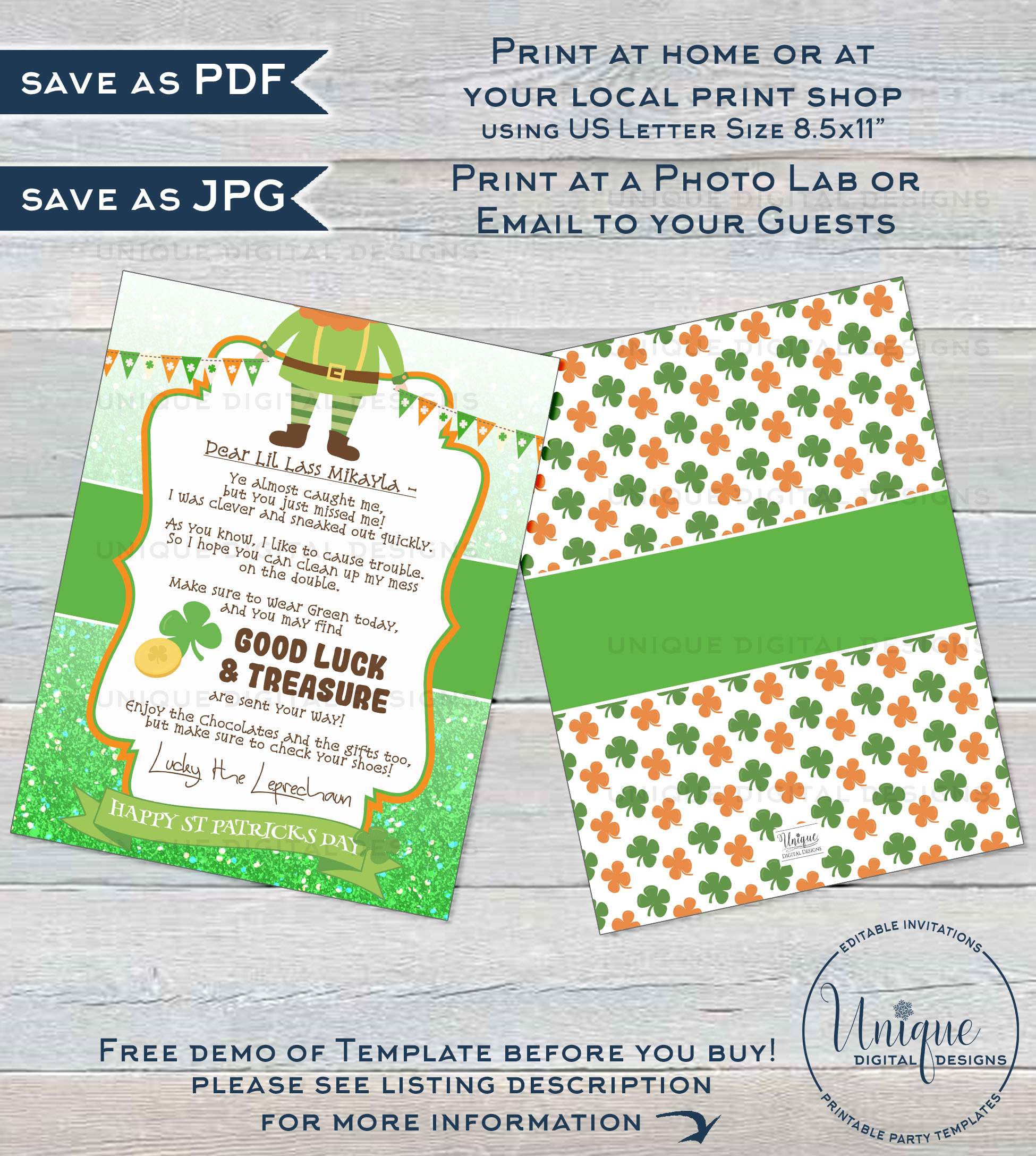 Editable Leprechaun Letter St Patrick's Day Note Lucky - Etsy