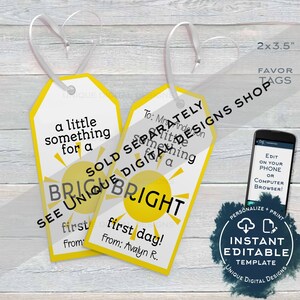 First Day Favor Tags for Teachers, Kids Editable Back to School Teacher ...