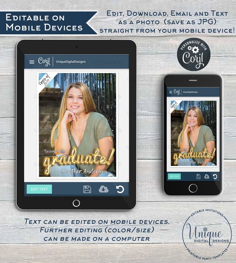 Graduation Card Photo Editable Grad Announcement Card Class | Etsy