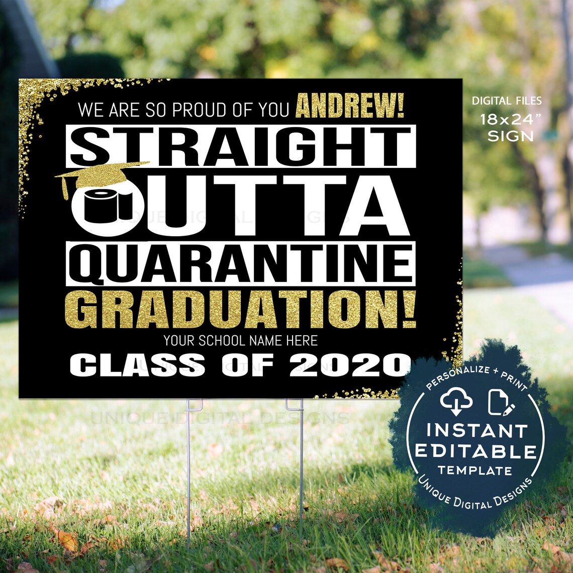 Straight Outta Quarantine Graduation Party Invitation Yard | Etsy