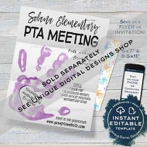PTA Meeting Invitation, Editable Parent Teacher Invite, Pto Ptsa School ...