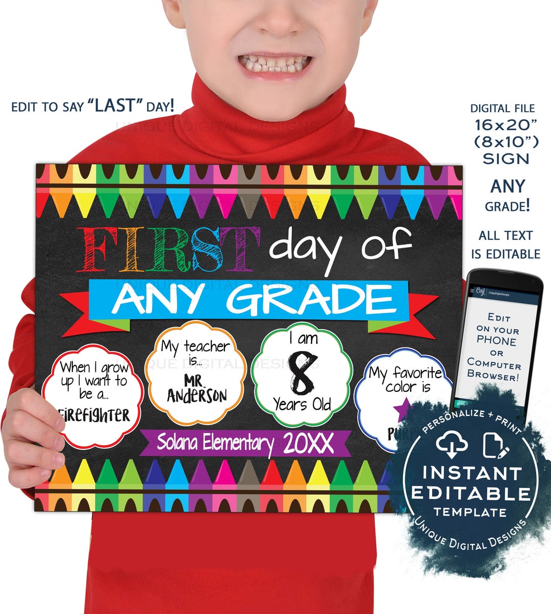 First Day of School Chalkboard Sign Reusable Last Day School Board ...