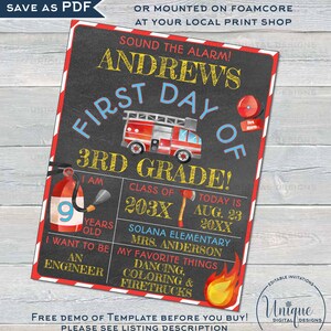 Editable First Day of School Sign, Firetruck Back to School Photo Prop ...