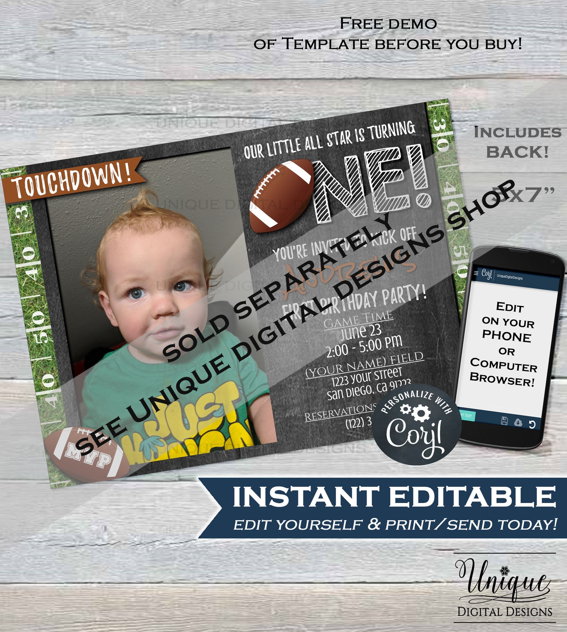 Tutu and Touchdown Invitation Editable Football Birthday - Etsy