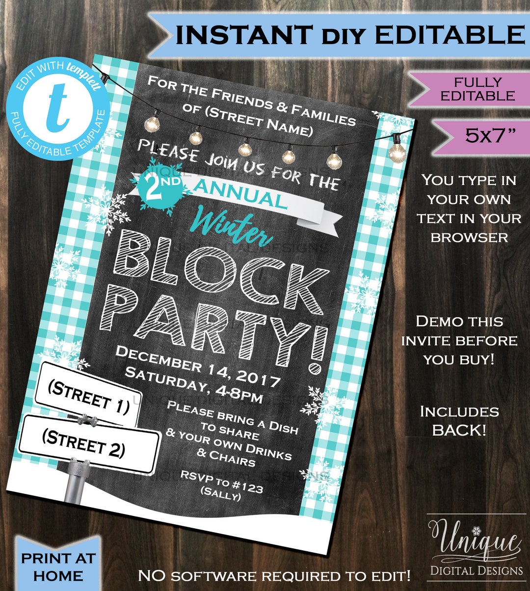 Block Party Invitation, Editable Winter Street Party, Neighborhood ...