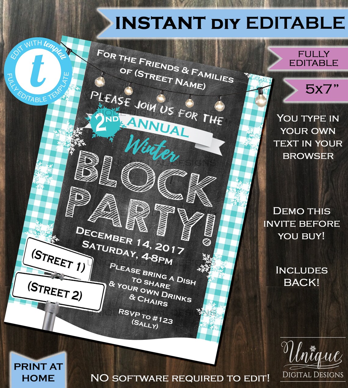 Block Party Invitation Editable Winter Street Party - Etsy