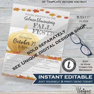 PTA Fall Festival Poster, Editable Fall Harvest Invitation, Printable ...