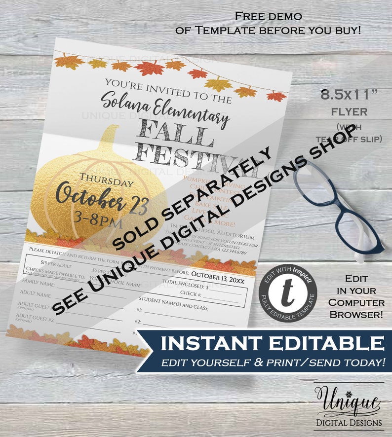 Fall Festival POSTER, Editable Fall Harvest Invitation, Printable ...