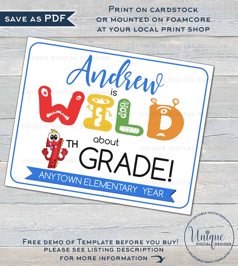 Wild About School Sign Editable First Day of School Sign - Etsy