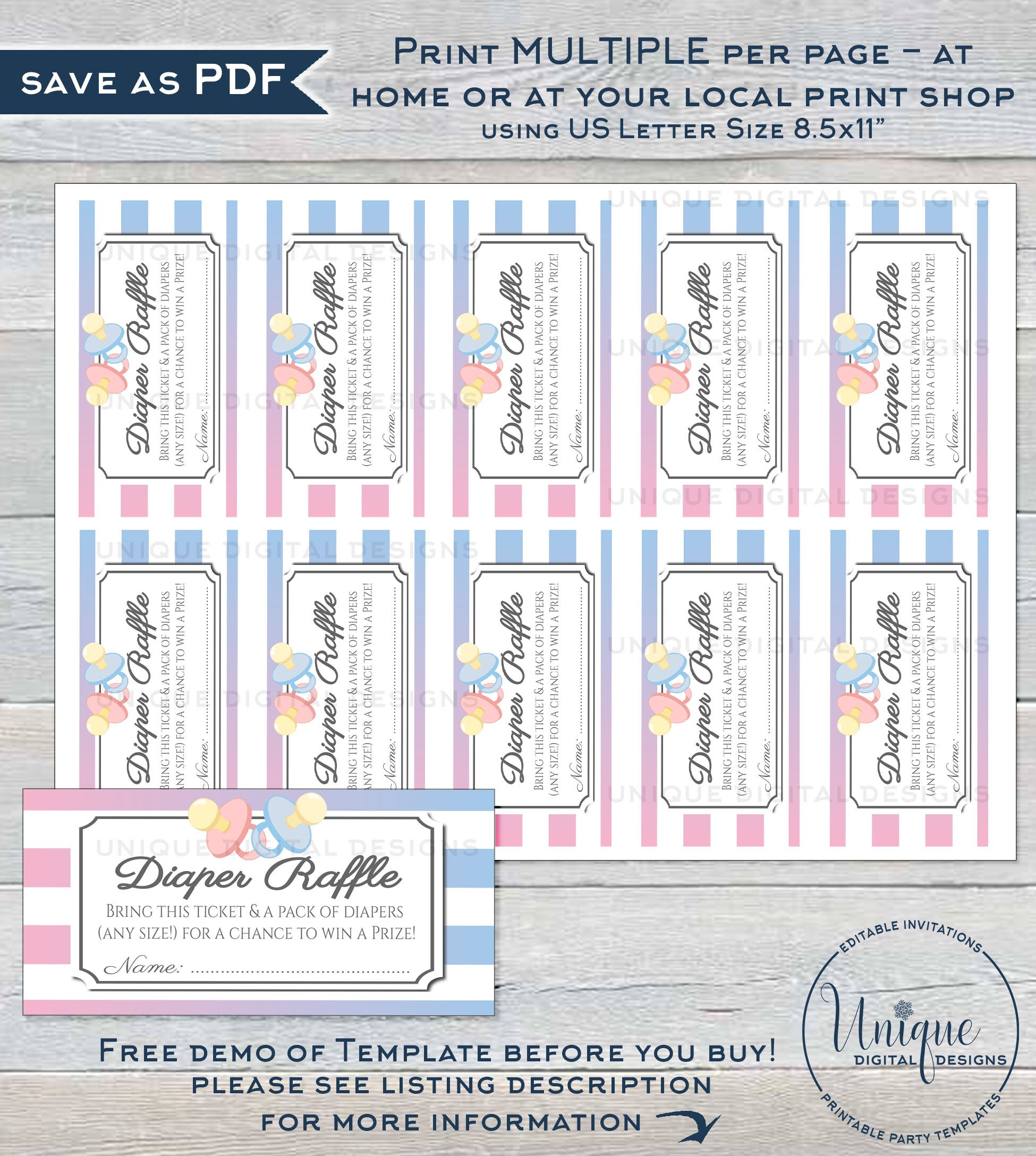 Editable Twins Baby Shower Invitation KIT, Diaper Raffle Books for Baby ...