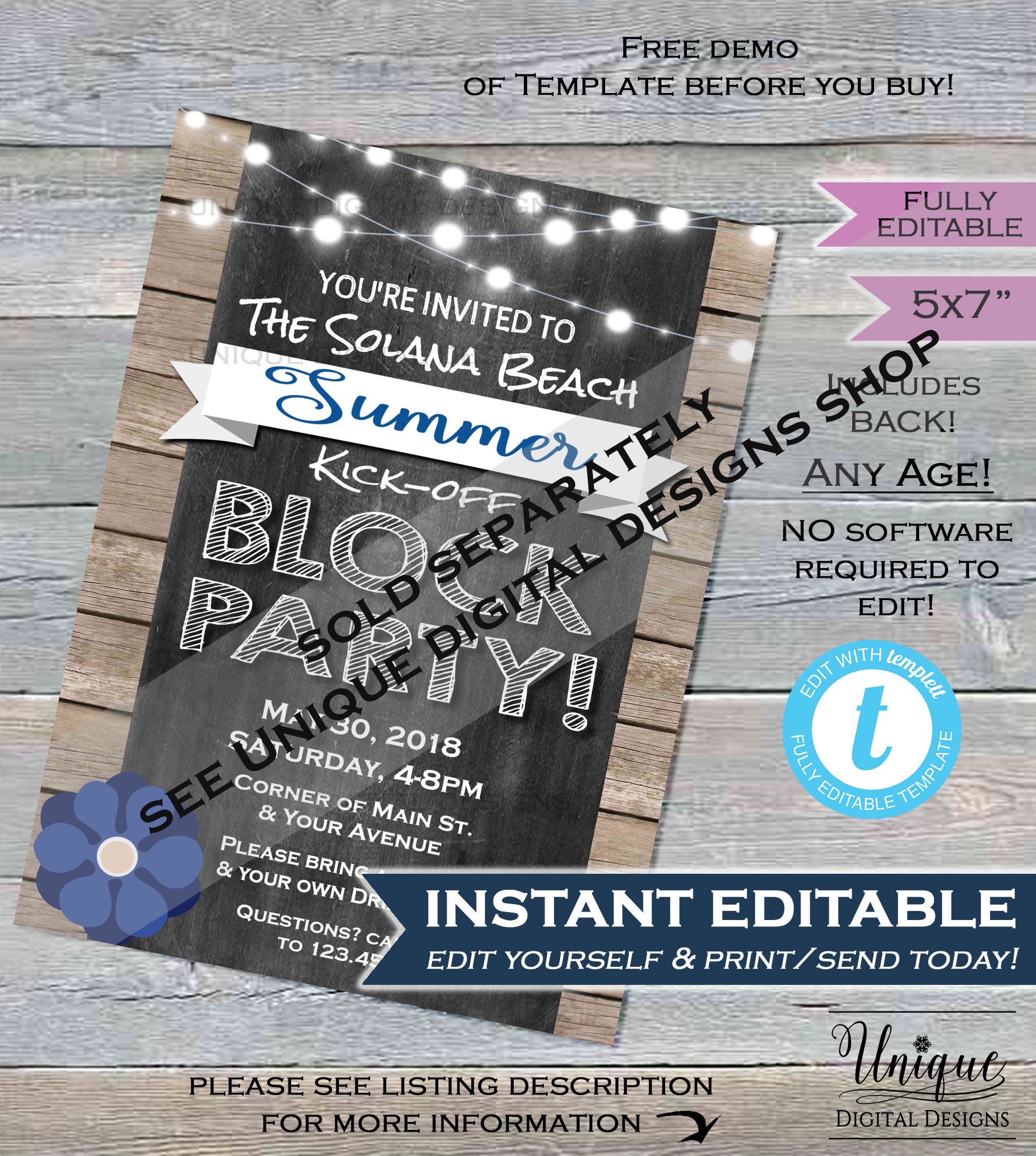 Neighborhood Block Party Invite, Editable Street Party Printable ...