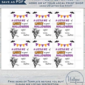 Editable Halloween Glow Stick Tags, A Little Light for Halloween Night ...