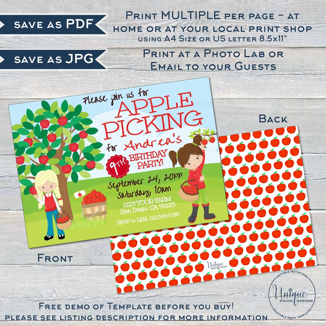 Editable Apple Picking Birthday Invitation Fall Apple Farm | Etsy