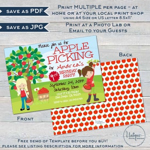 Editable Apple Picking Birthday Invitation, Fall Apple Farm Birthday ...