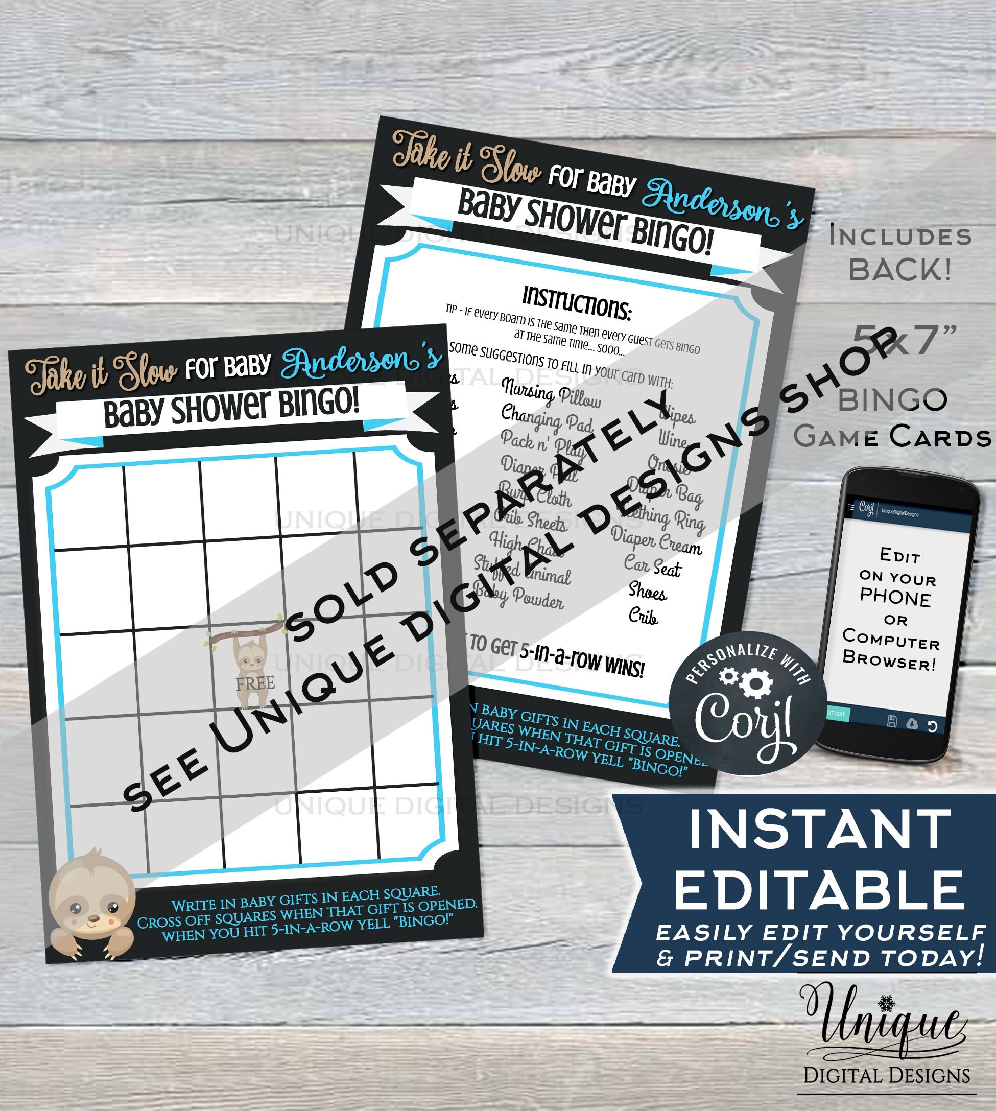 Cute Sloth Chocolate Wrapper Template, Editable Sloth Theme Baby Shower ...