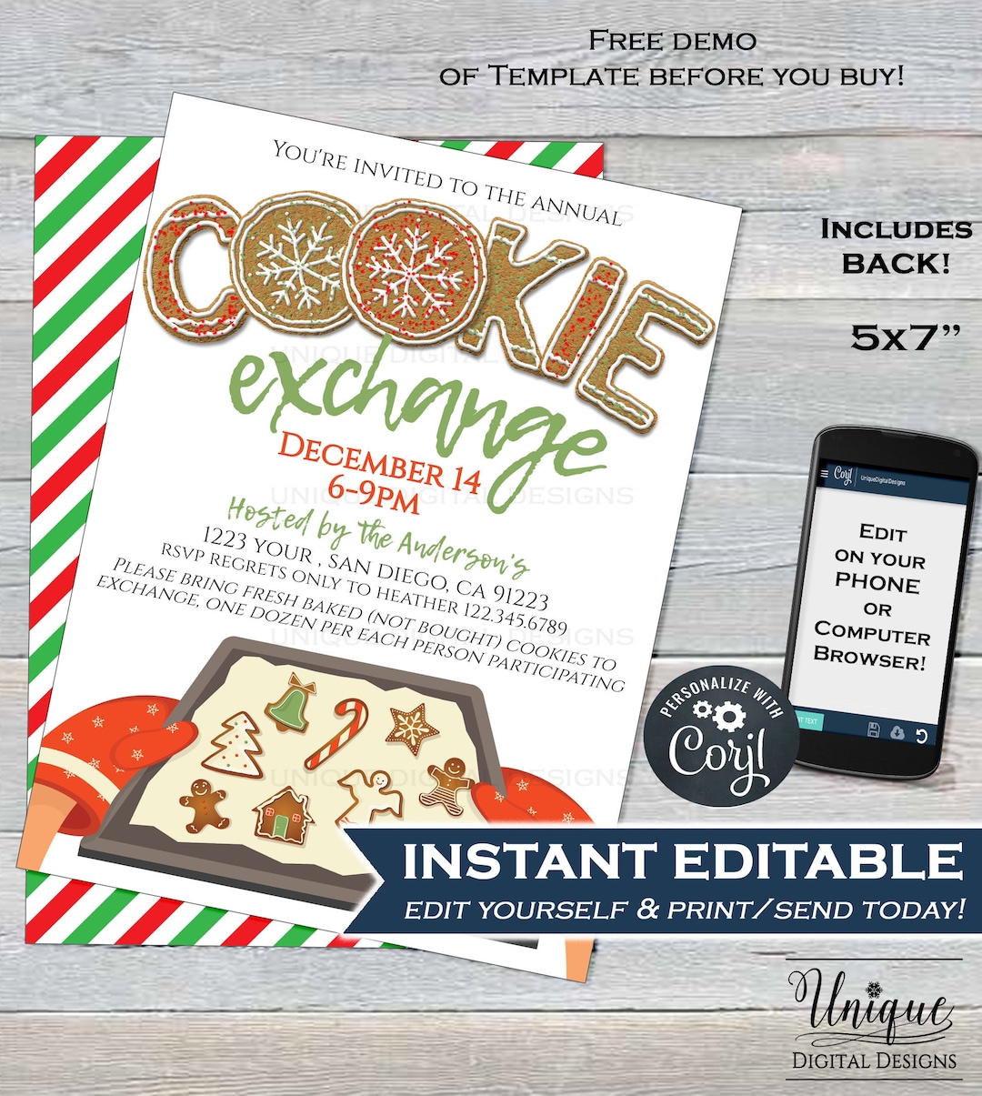 Christmas Cookie Exchange Invitation, Editable Cookie Swap Party Invite ...