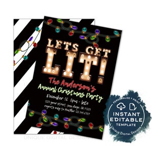 Editable Let's Get Lit Christmas Party Invitation, Lets Get Drunk ...