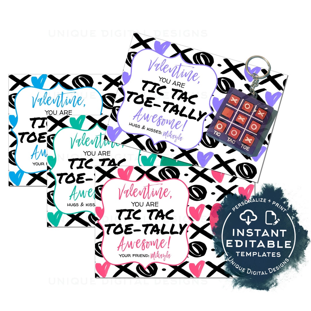 Valentine's Gift Tags, Editable Tic Tac Toe -tally Toy, Keychain ...
