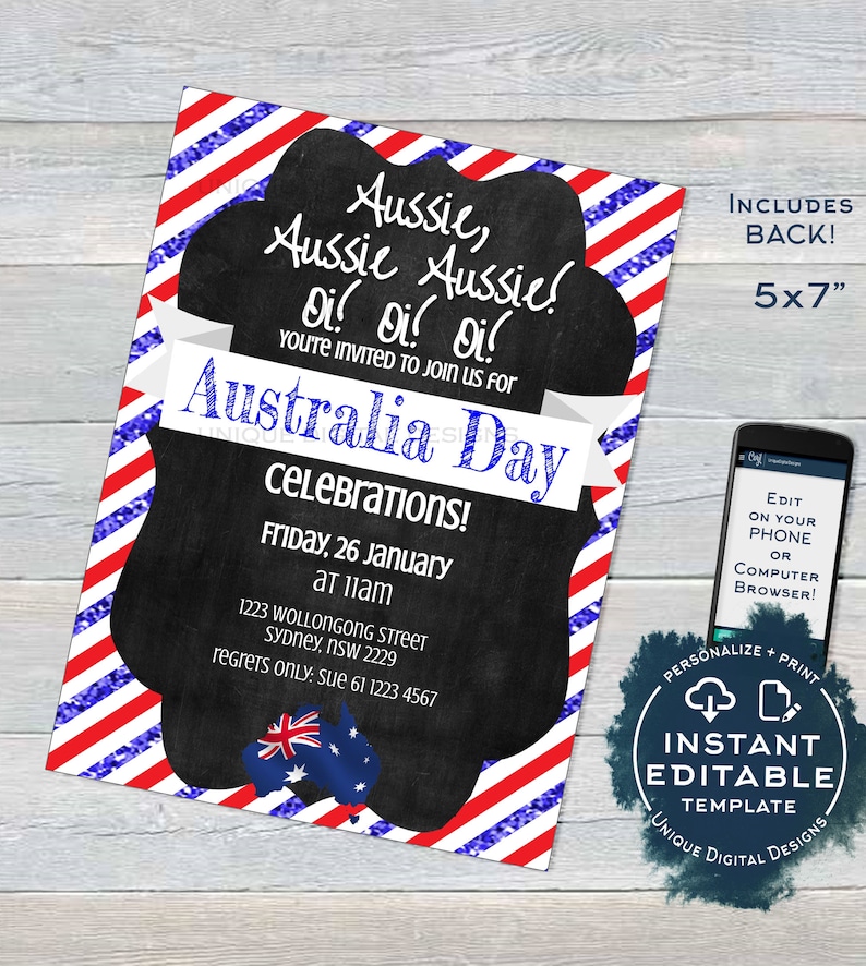 Editable Australia Day Invitation Aussie Invite Oi Oi 26 | Etsy