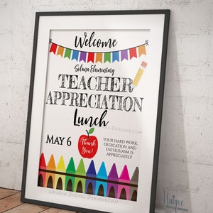 Teacher Appreciation Welcome Sign, Editable School Lunch Poster, Staff ...