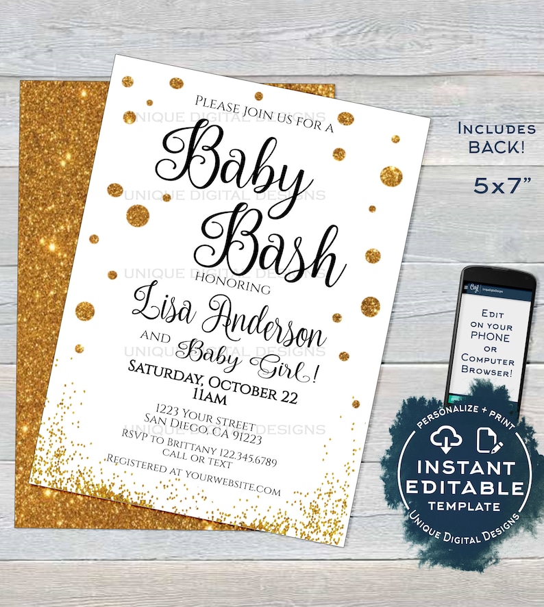 Baby Bash Shower Invitation Editable Baby Sprinkle Invite - Etsy
