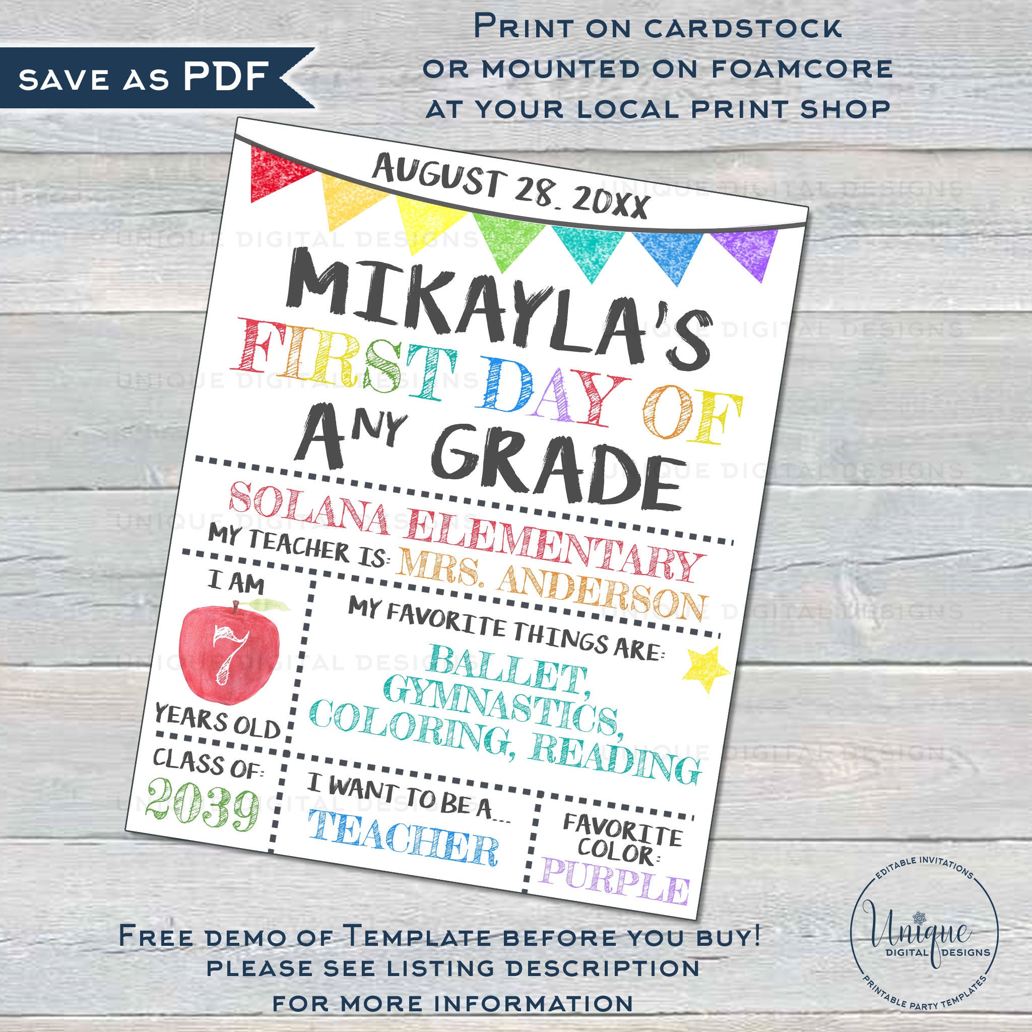 Editable Back to School Photo Prop, 1st Day Back to School Poster ...