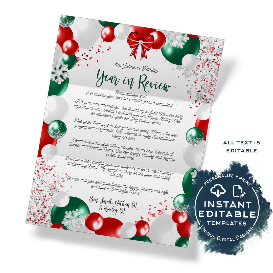 Editable Christmas Letter Template Stationary, Personalized Christmas ...