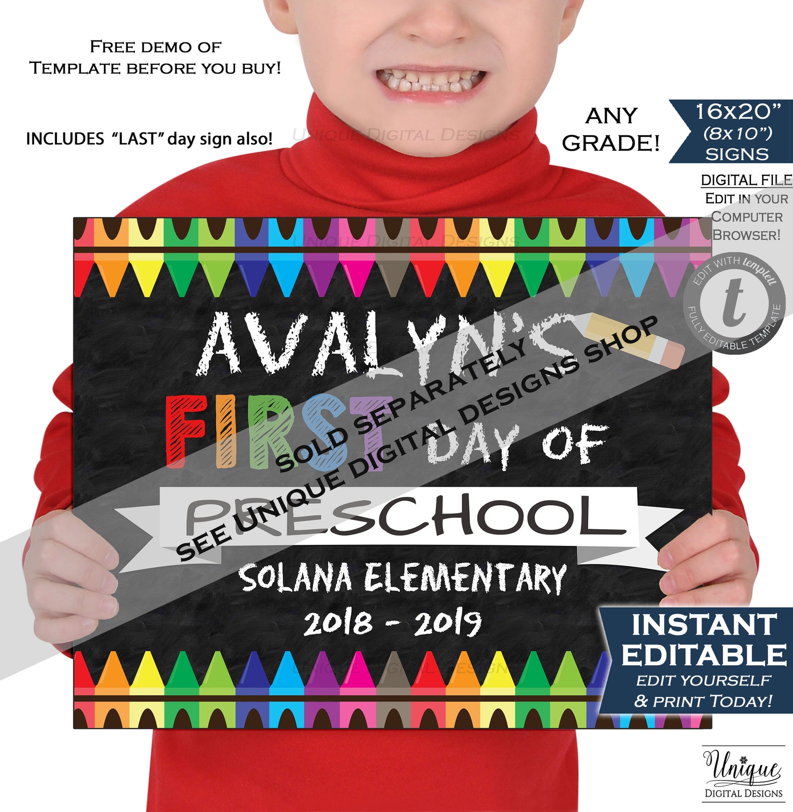 Blank First Day of School Chalkboard Sign, Resuable Last Day of School ...