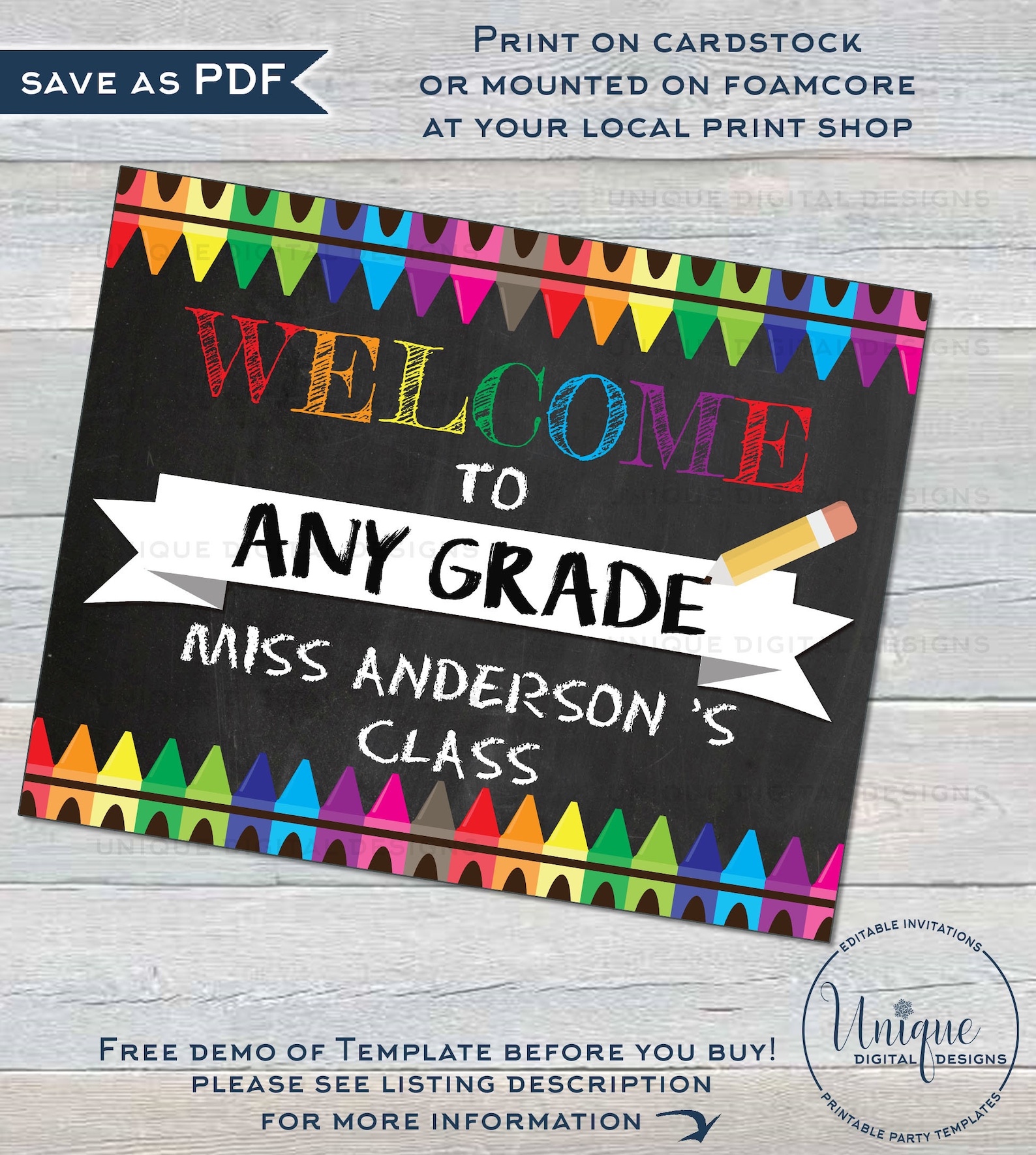 Welcome to School Chalkboard Sign Editable Teacher First Day - Etsy