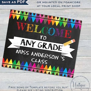 Welcome to School Chalkboard Sign, Editable Teacher First Day of School ...