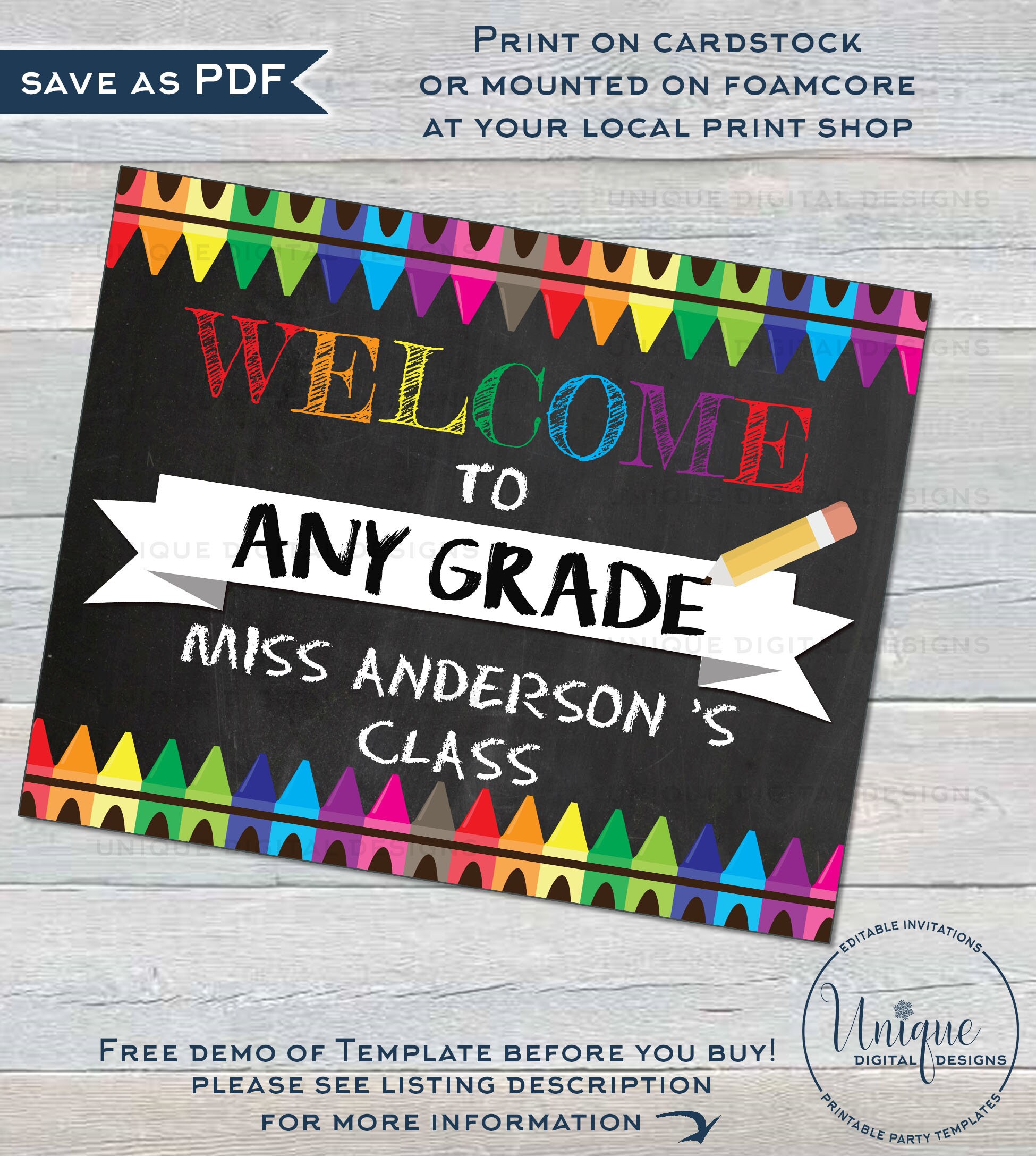 Welcome to School Chalkboard Sign Editable Teacher First Day - Etsy