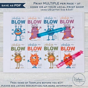 Editable Valentine Card, Bubbles Boys Monster Favor Tags, Kids ...