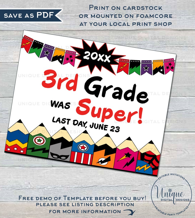 Editable Superhero First Day of School Sign Reusable Boys | Etsy