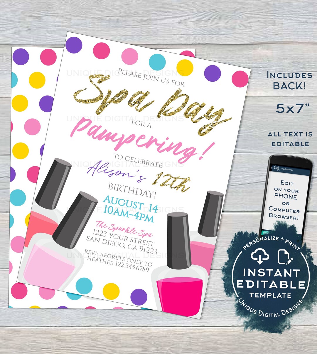 Editable Spa Party, Girls Day Out Invitation, Girls Spa Day Birthday ...