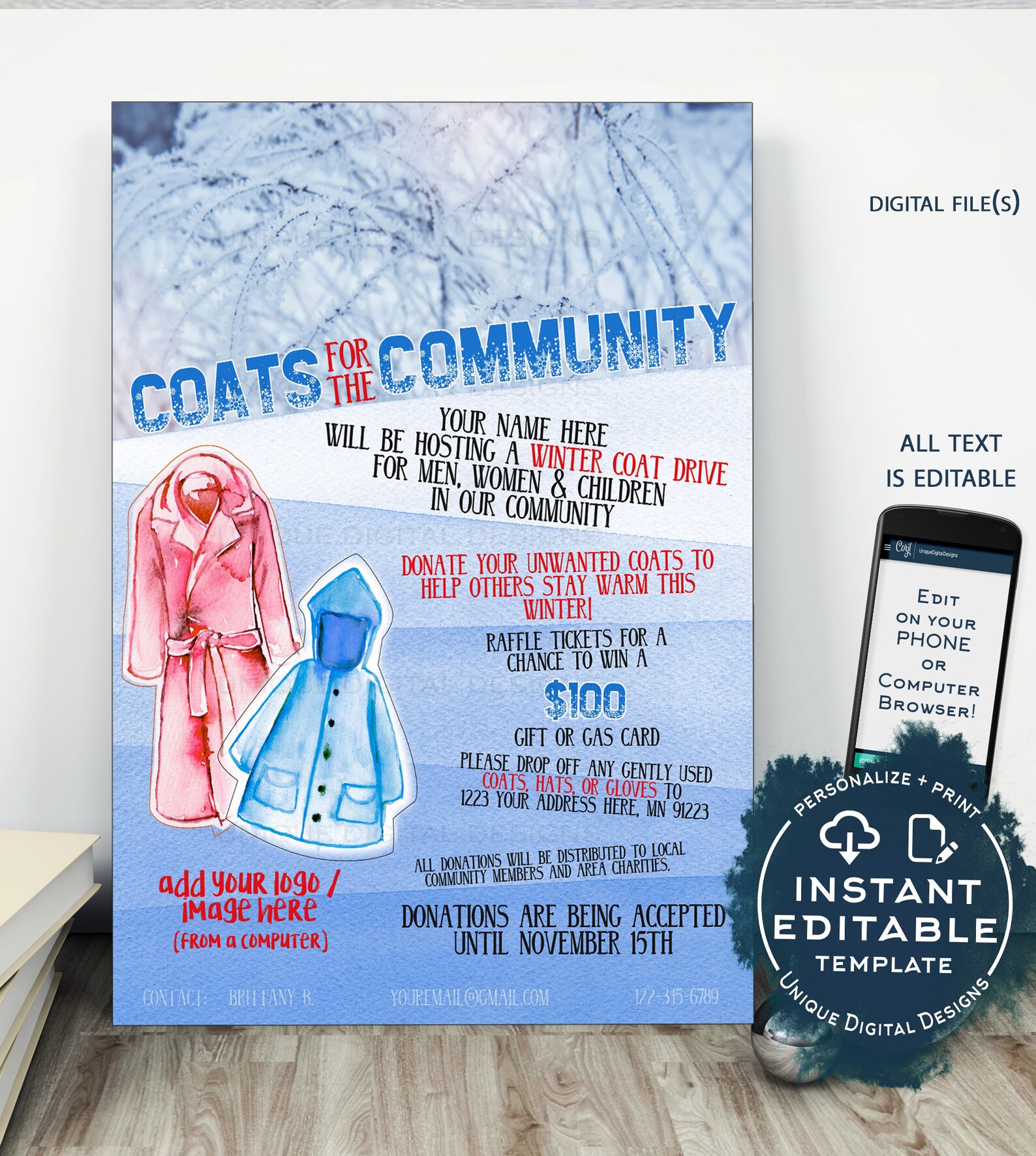 Editable Winter Coat Drive Flyer, Coats for the Community Fundraiser ...