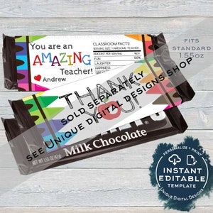 Teacher Appreciation Printable Gift, Editable Candy Bar Wrapper Teacher ...