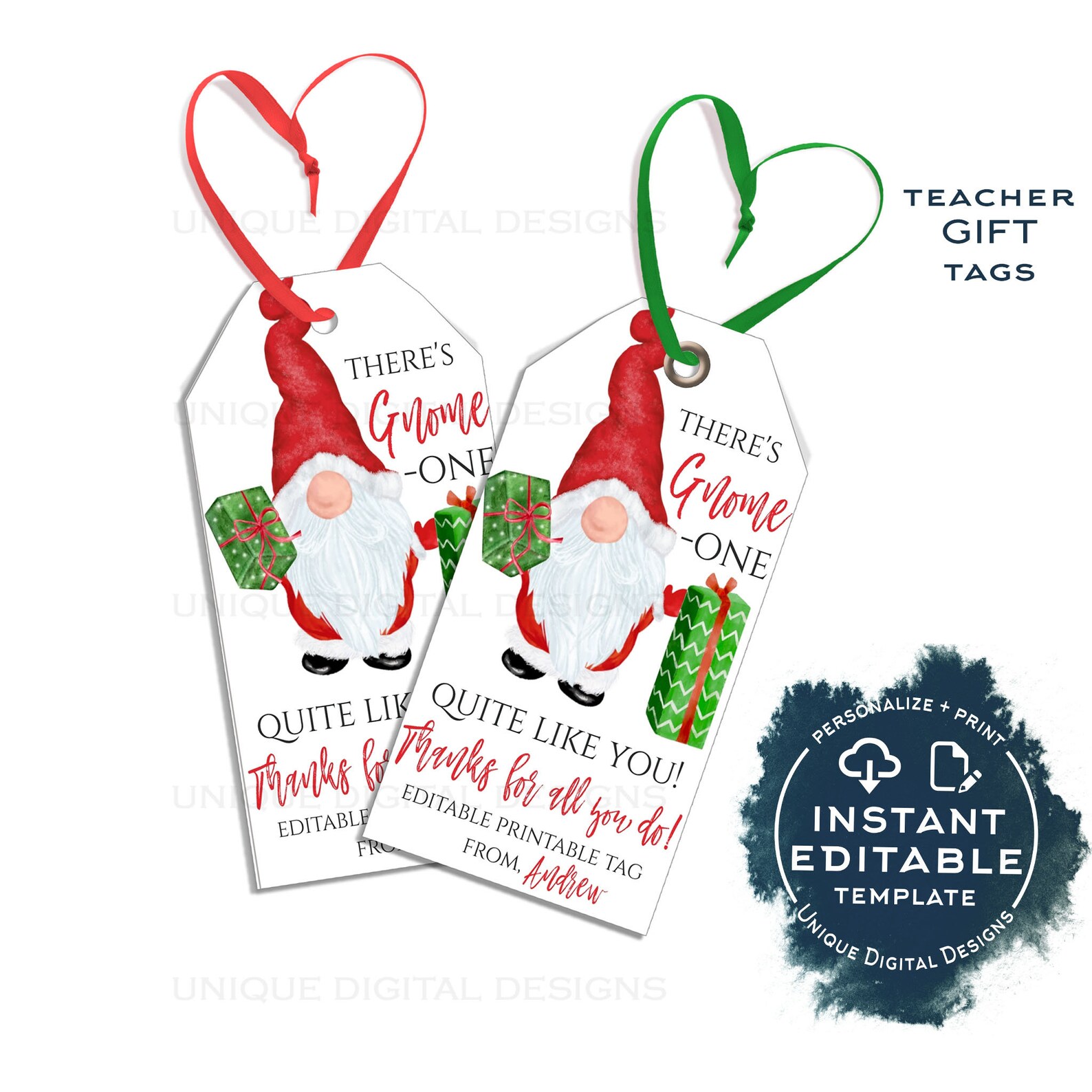 Editable Christmas Gift Tags Teacher Gnome One Like You - Etsy