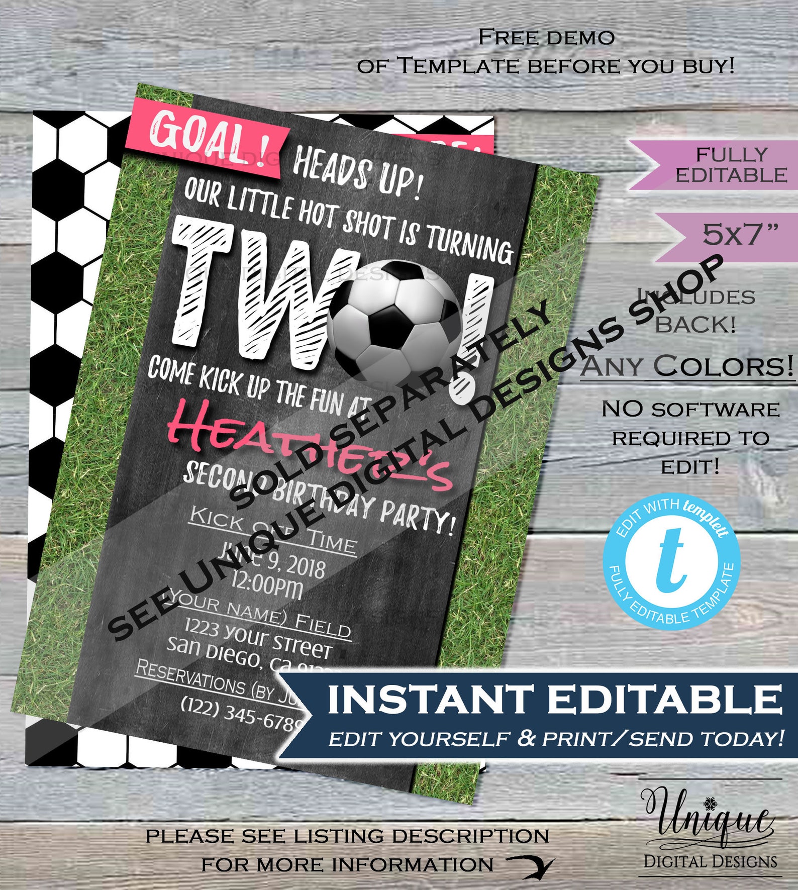 Soccer Thank You Card Editable Soccer Party Printable Black - Etsy