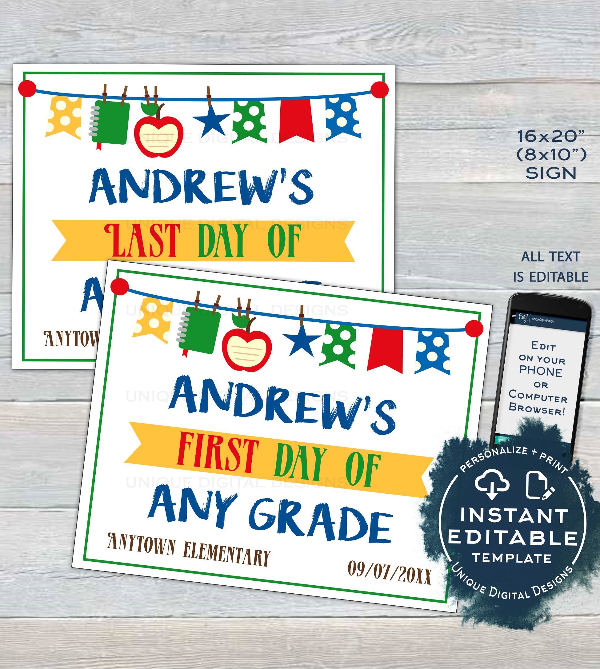Editable Back to School Sign First Day of School Poster - Etsy