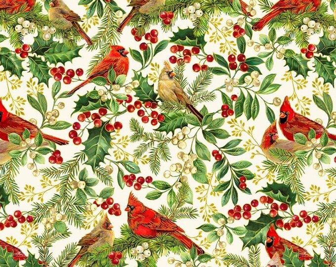 Cardinal Bird Winter Fabric - Cardinal on Branches From Timeless ...